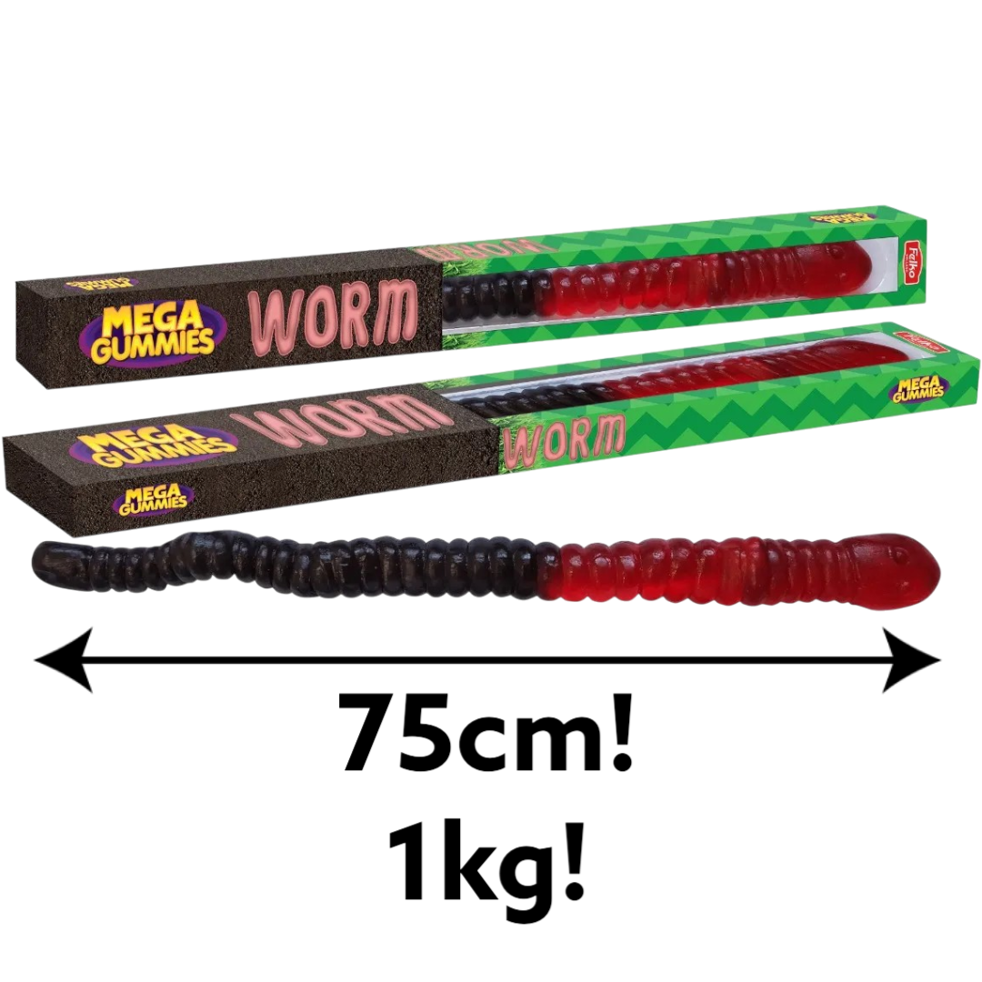 Mega Gummies Giant XXL Worm (75cm Long and 1kg In Weight!) - 35.3oz (1 – Poppin Candy