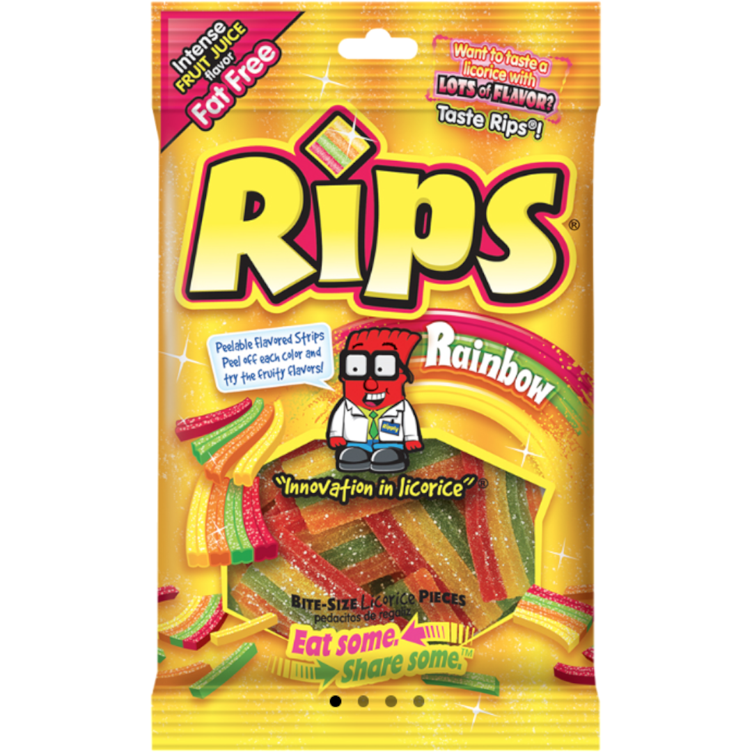 Rips Peelable Rainbow Bite Size Pieces Peg Bag - 4oz (113g) | Poppin Candy