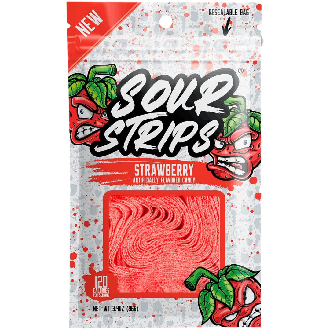 Sour Strips Strawberry Peg Bag - 3.4oz (96g) – Poppin Candy