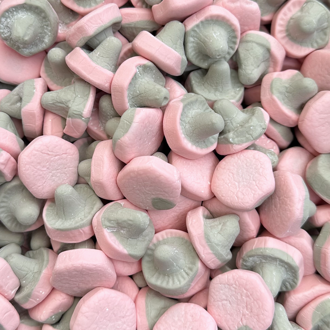 Hallon Lakrits Svamp (Raspberry Liquorice Foam Mushrooms) (Swedish ...