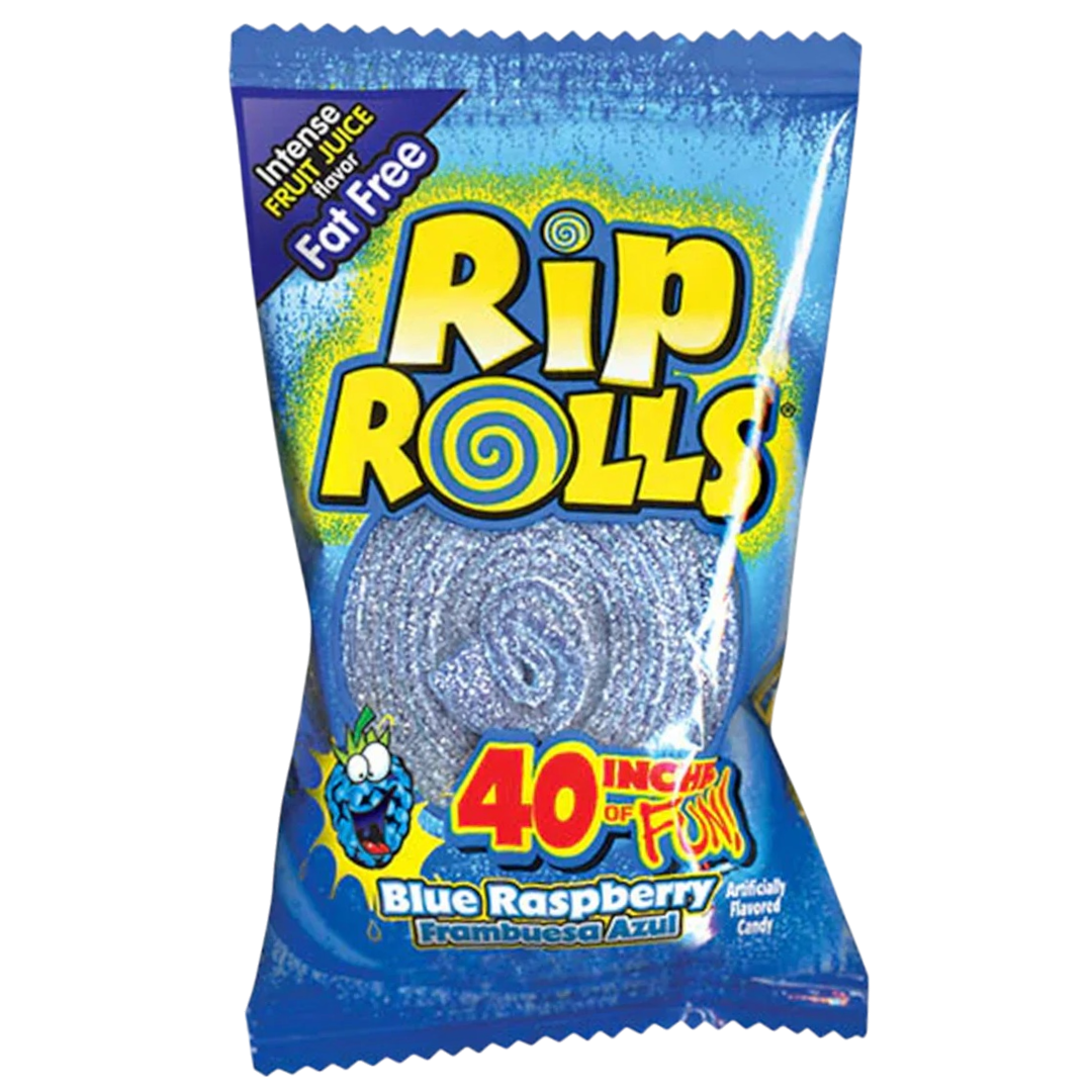 Rip Rolls Fizzy Blue Raspberry Belt Roll - 1.4oz (40g) – Poppin Candy
