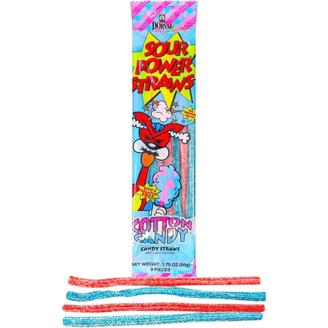 Dorval Sour Power Straws Cotton Candy - 1.75oz (50g) – Poppin Candy