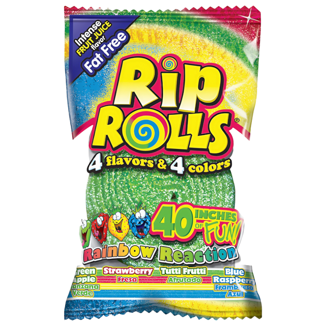 Rip Rolls Fizzy Rainbow Reaction Belt Roll - 1.4oz (40g) – Poppin Candy