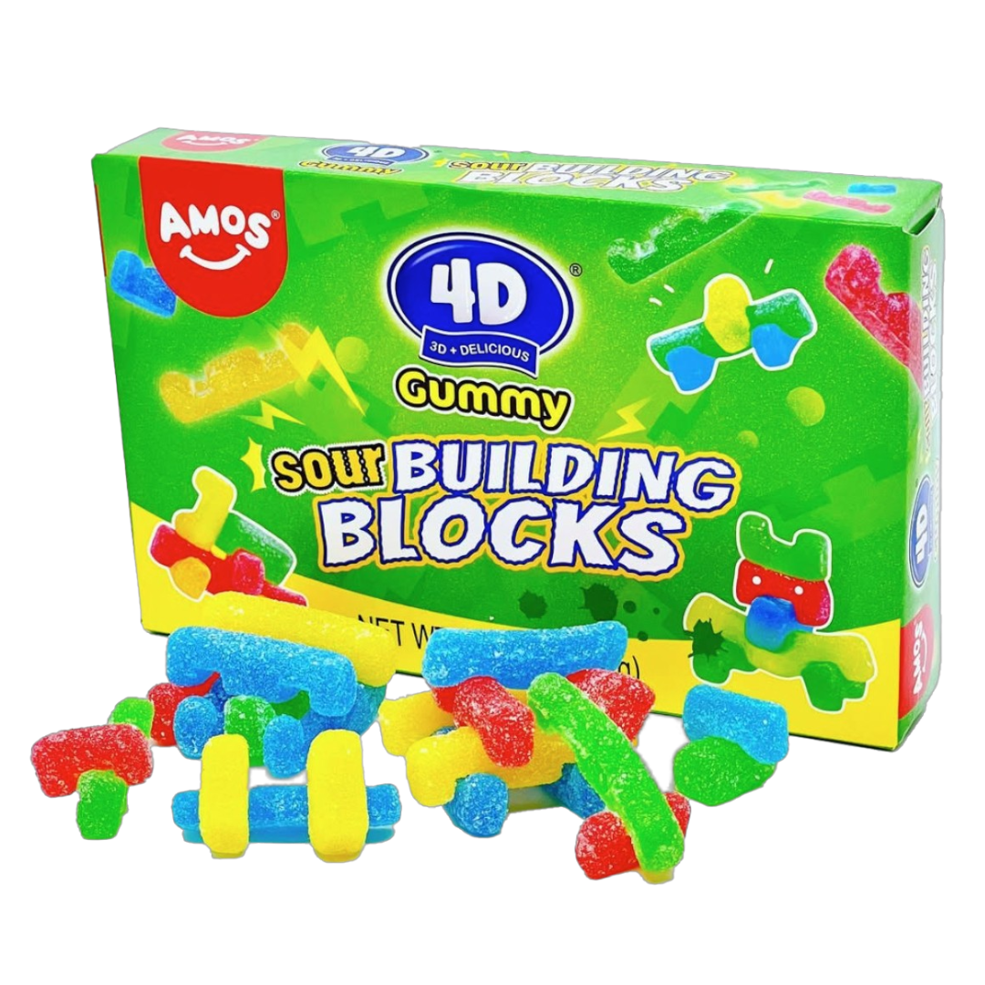 Amos 4-D Sour Gummy Blocks 3.5oz (100g) | Poppin Candy