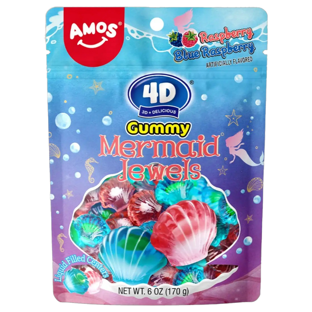 Amos 4D Gummy Liquid Filled Mermaid Jewels- 6oz (170g) | Poppin Candy
