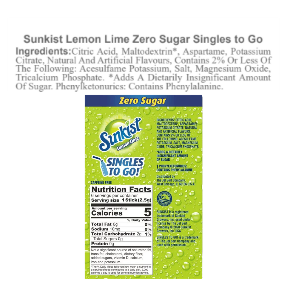 Sunkist Lemon Lime Zero Sugar Singles to Go Drink Mix - 6 Pack (0.53oz ...