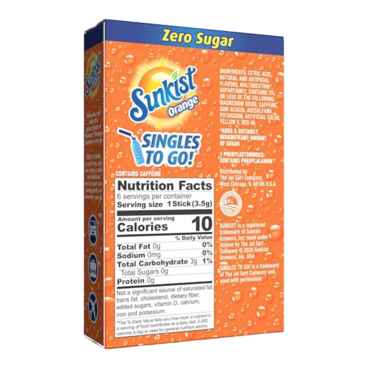Sunkist Orange Zero Sugar Singles to Go Drink Mix 6 Pack - 0.74oz (21g ...