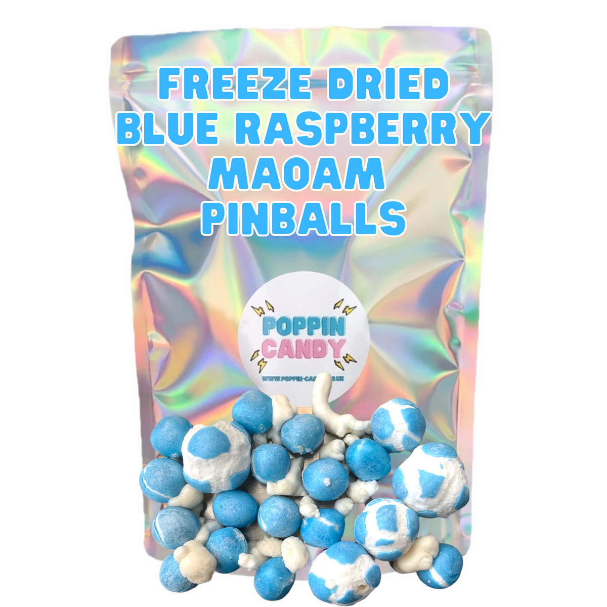 Freeze Dried Blue Raspberry Maoam Pinballs | Poppin Candy